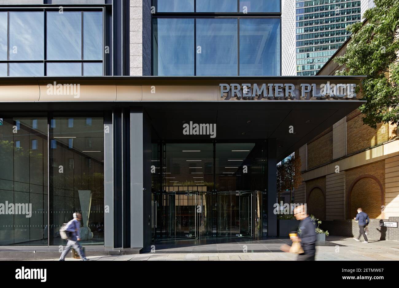 Devonshire square entrance with people walking by. Premier Place, City ...