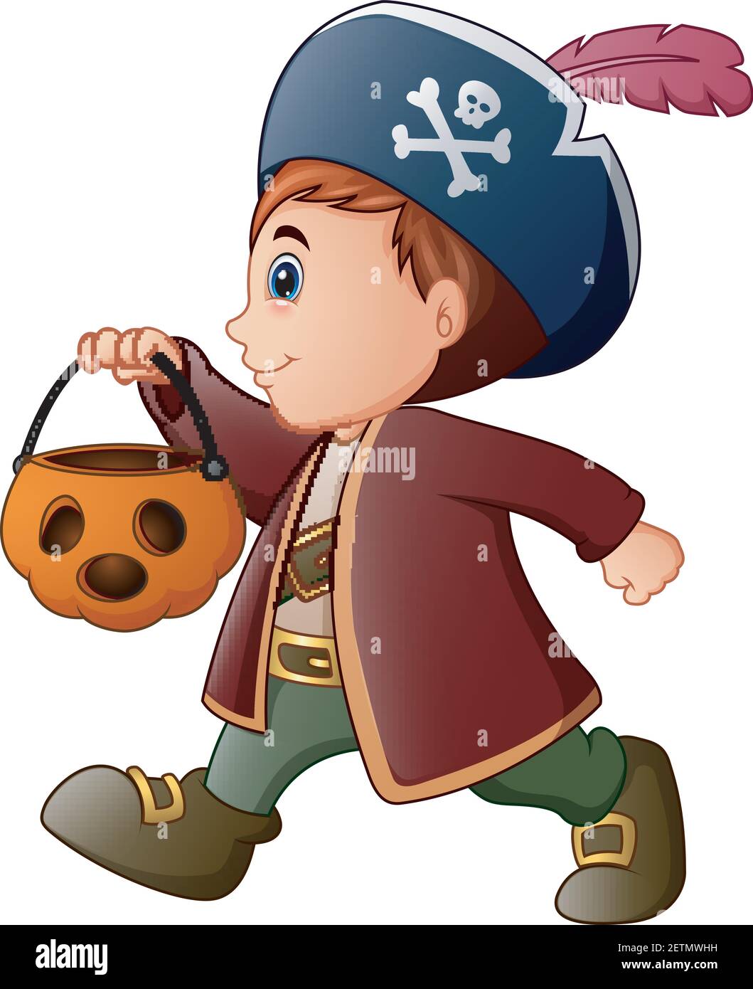 Vector illustration of Halloween little pirate with pumpkin basket ...