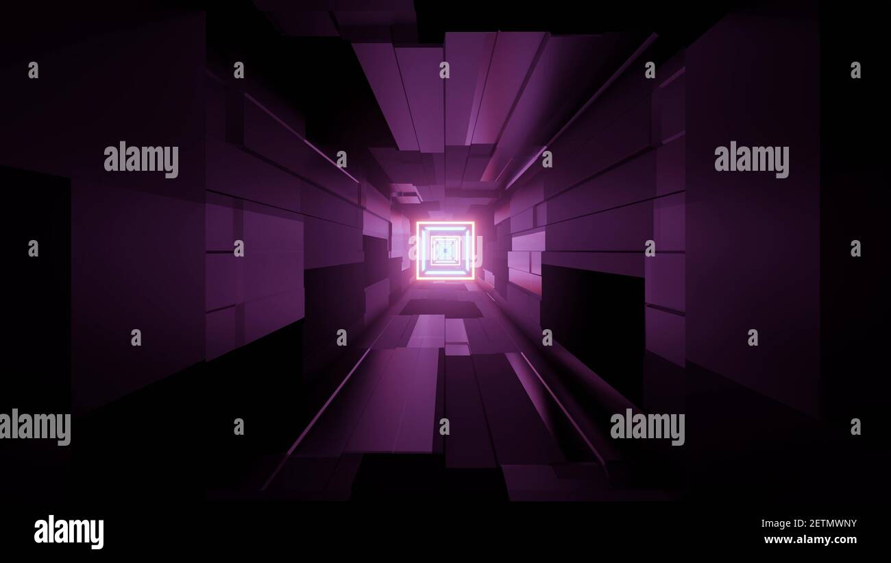 Geometric interior design of urban building with neon lights 3d ...