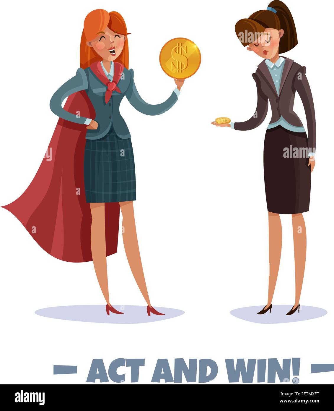 Investor business winner loser characters women with text and doodle ...