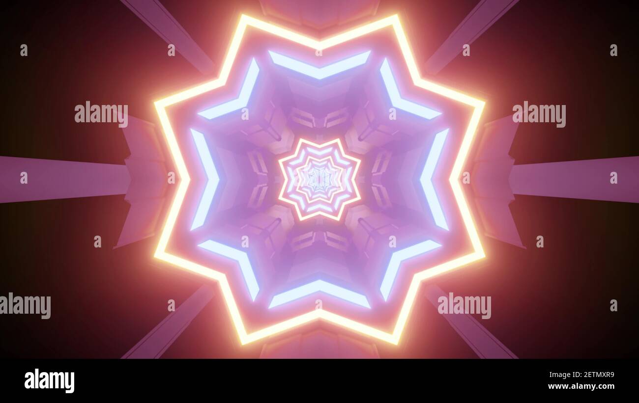 Glowing star shaped pattern with colorful lights 3d illustration Stock ...