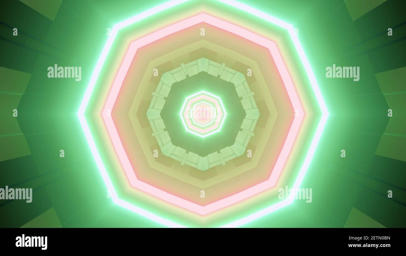 Futuristic geometric structure with neon lines 3d illustration Stock ...