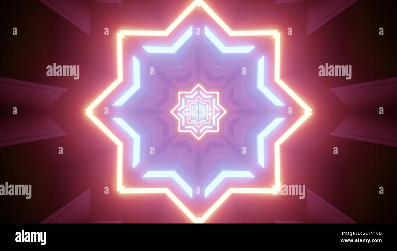 Neon colored octagonal star pattern 3d illustration Stock Photo - Alamy