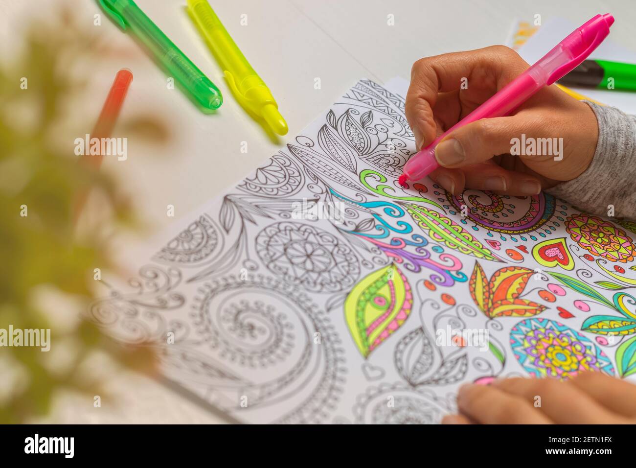 Coloring book for adults. Drawing as a hobby. Concentration activities ...