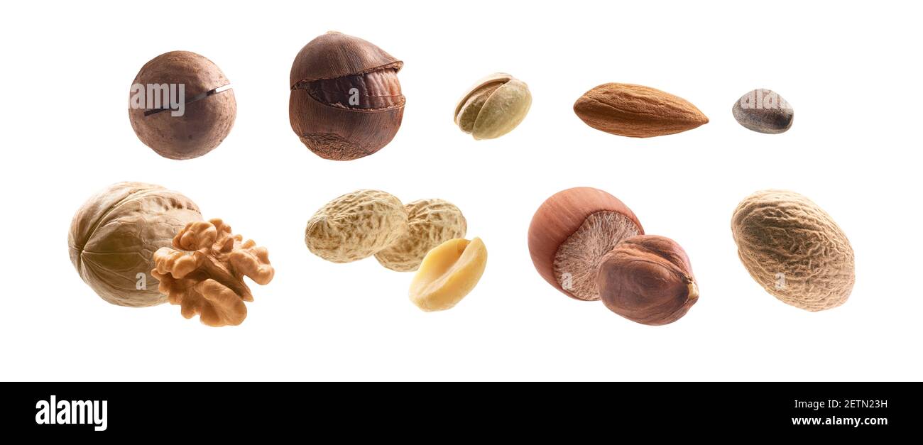 Large collection of different nuts on a white background Stock Photo ...