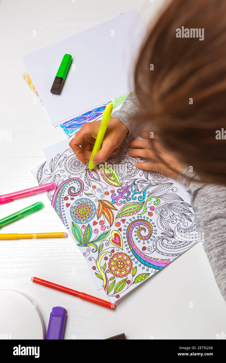 Coloring book for adults. Drawing as a hobby. Concentration activities ...