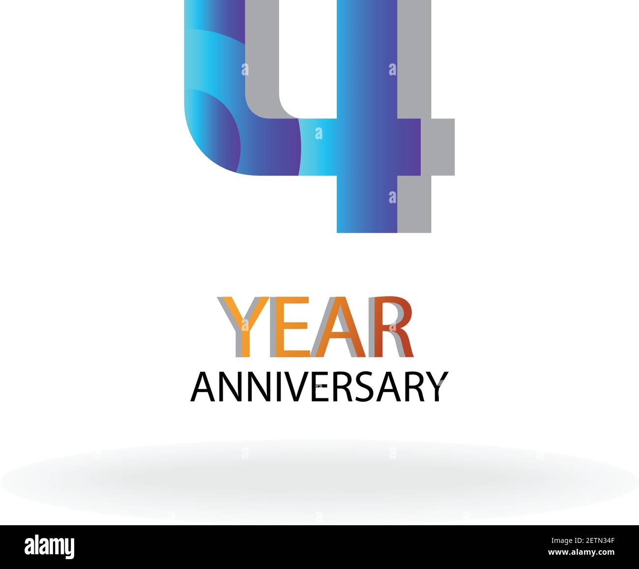 4 Year Anniversary Vector Template Design Illustration Blue Elegant ...