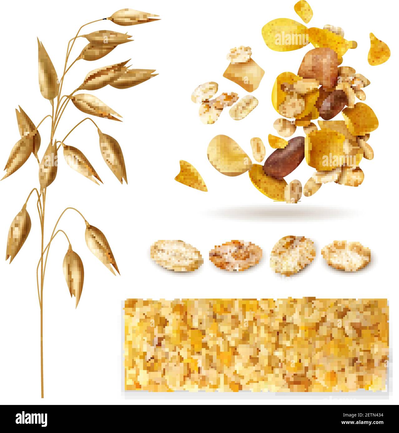 Realistic muesli set of isolated images with cereal plant beans and ...