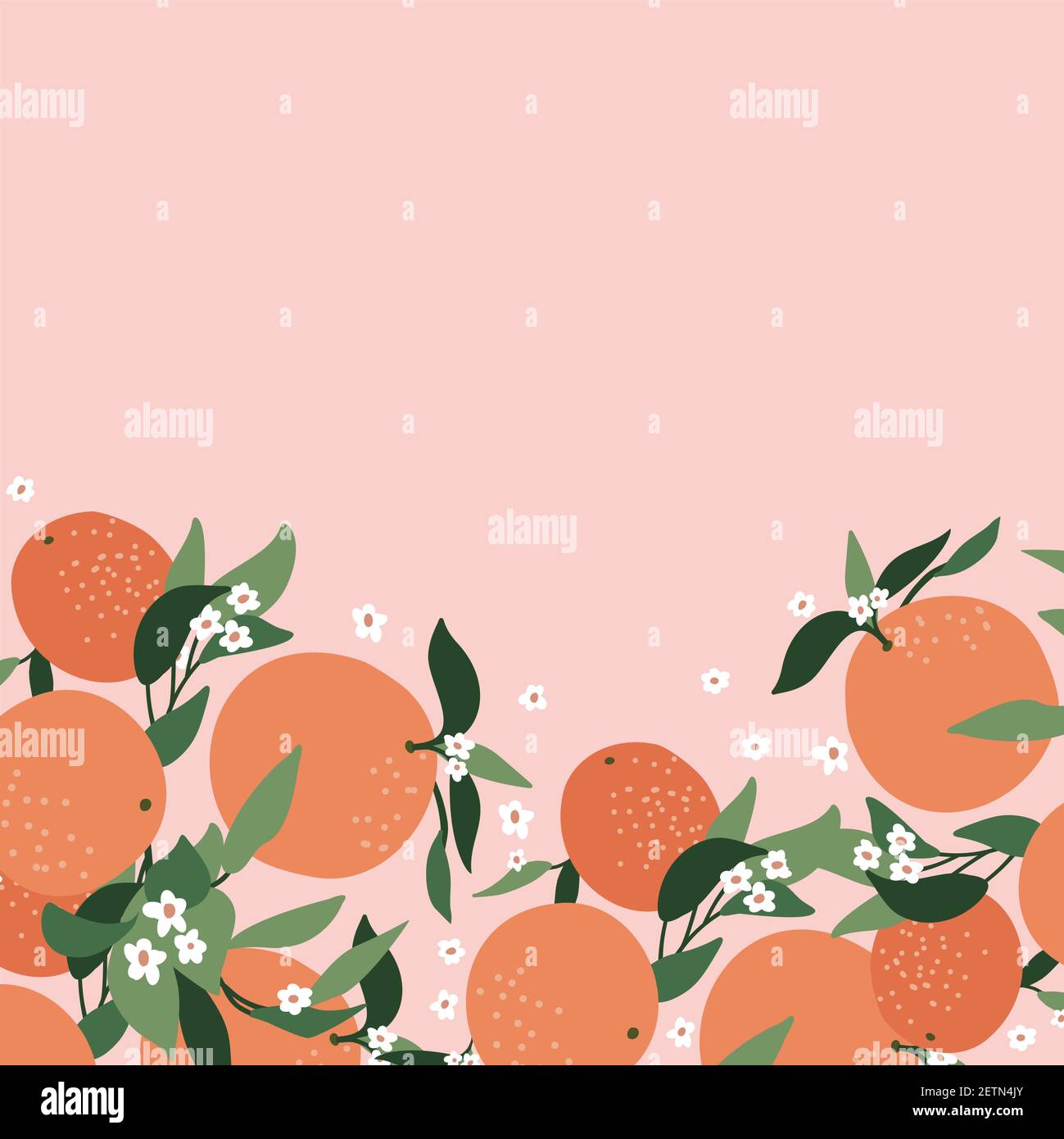 Postcard from abstract branches of orange, leaves and color pink ...