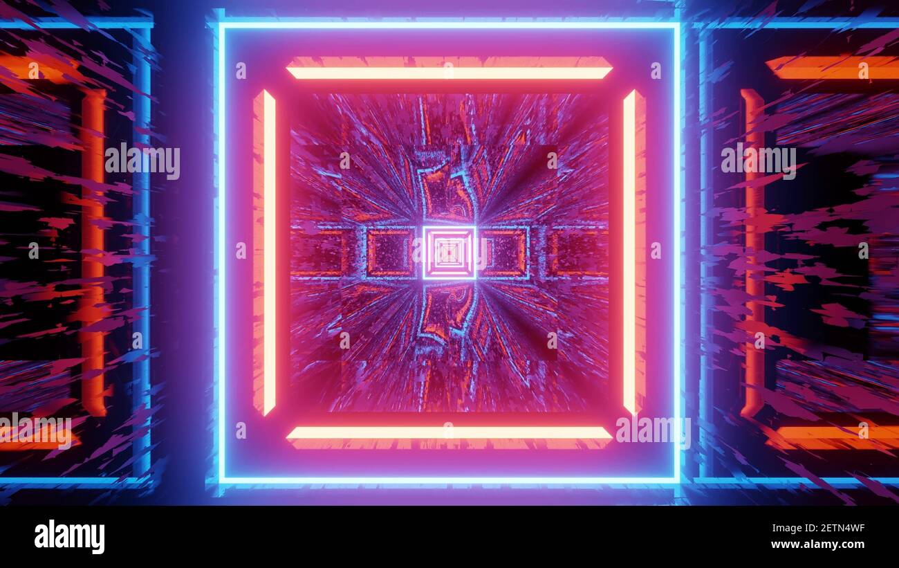 Square shaped neon lights 3d illustration Stock Photo - Alamy