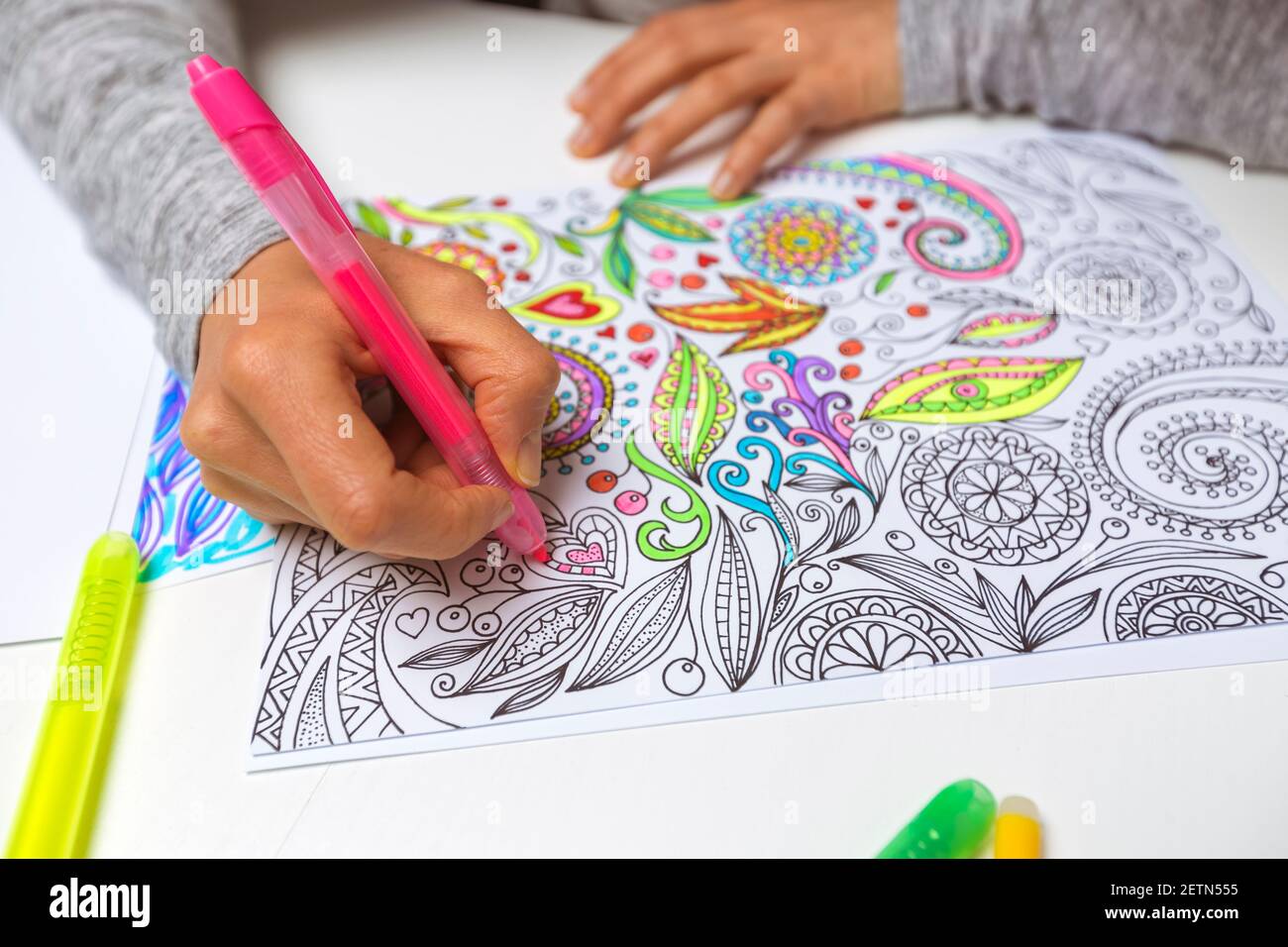 Coloring book for adults. Drawing as a hobby. Concentration activities ...