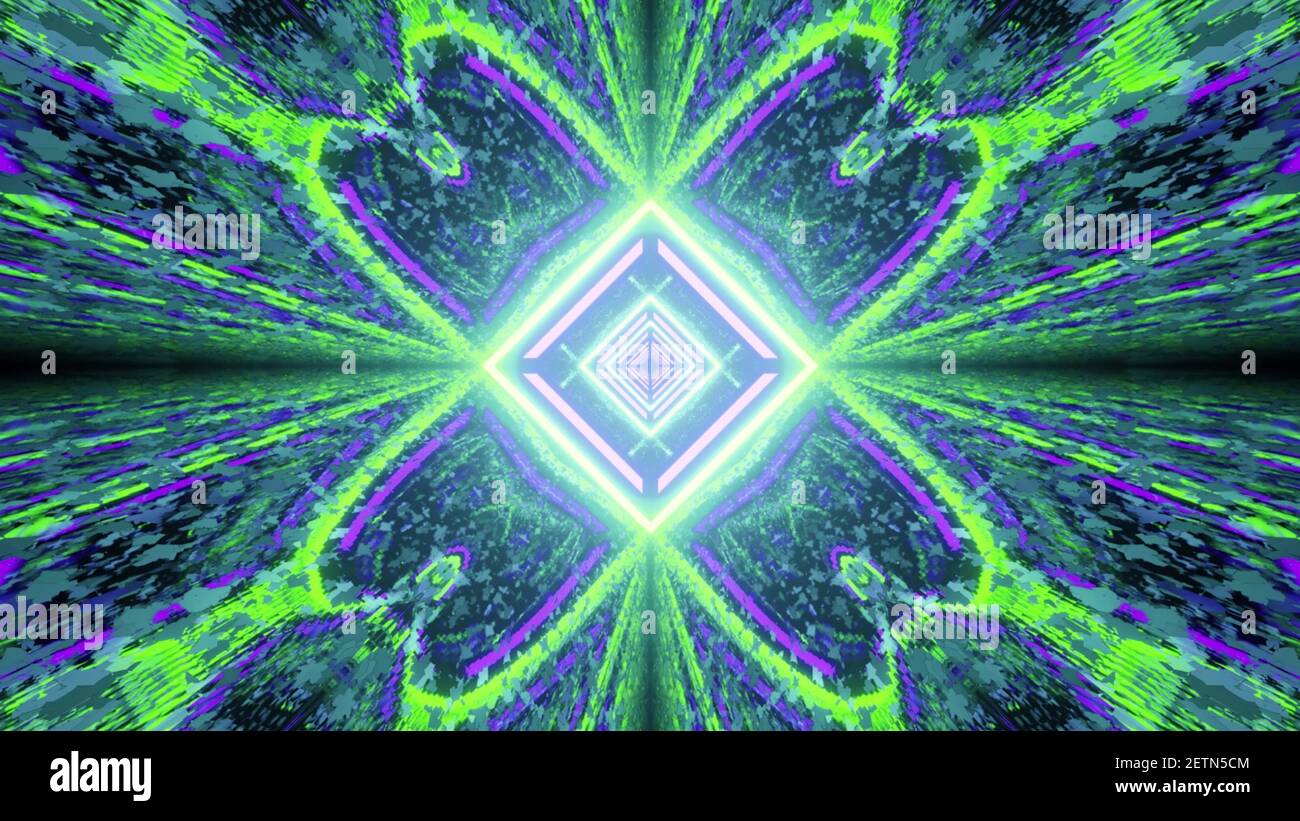 Reflections of geometric neon pattern 3d illustration Stock Photo - Alamy