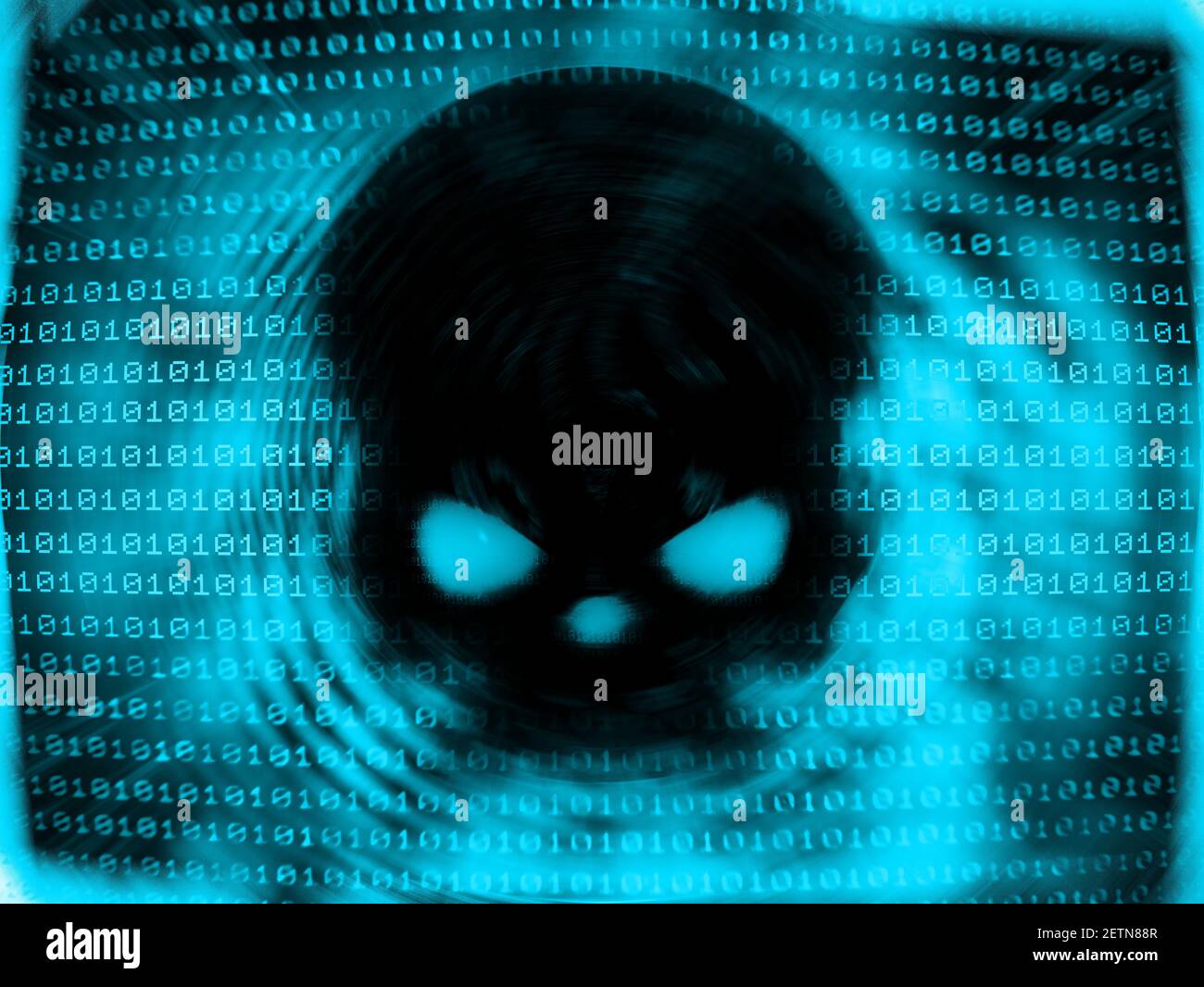 Black Skull on a Binary code background in Blue Tone Stock Photo - Alamy