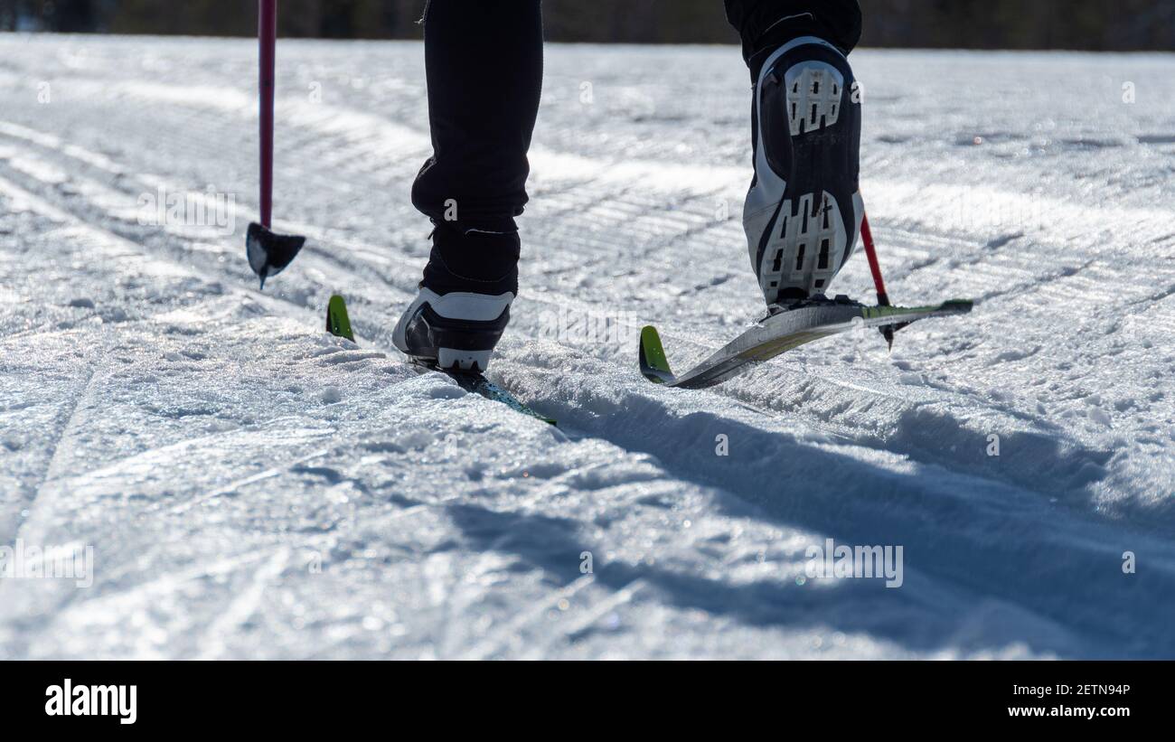 Winter wonderland ski trip in the mountains with negative space Stock ...