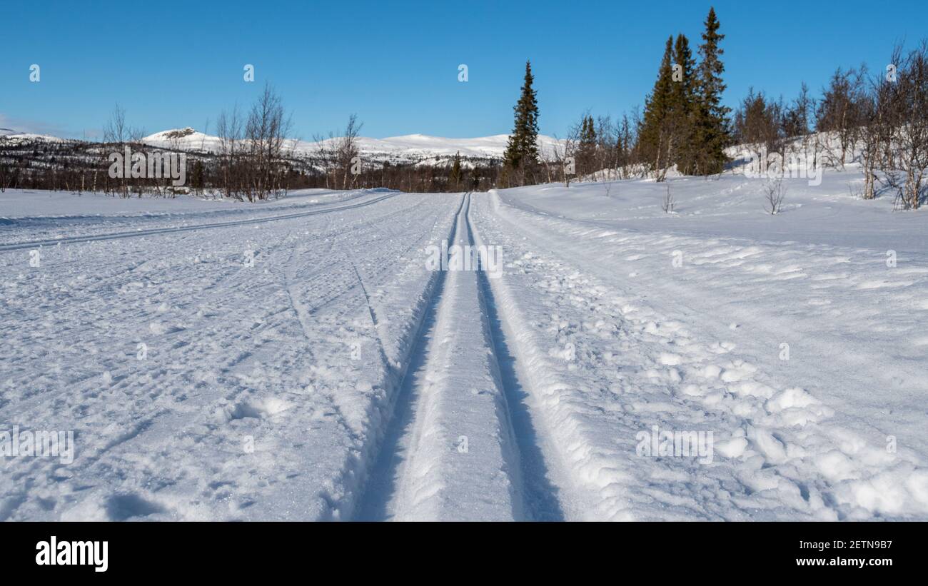 Winter wonderland ski trip in the mountains with negative space Stock ...