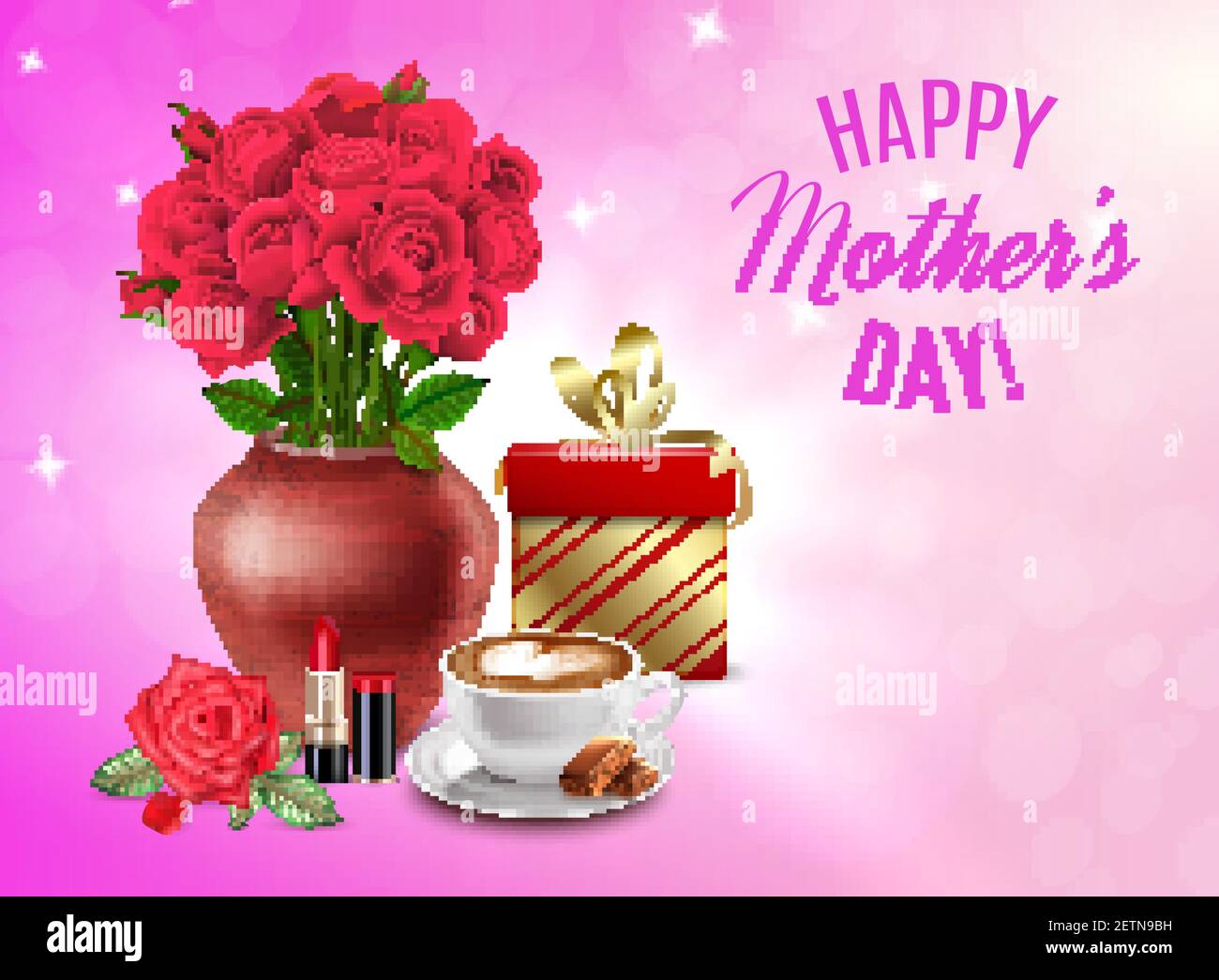 Mothers Day composition with gift cosmetics bouquet of flowers and ...