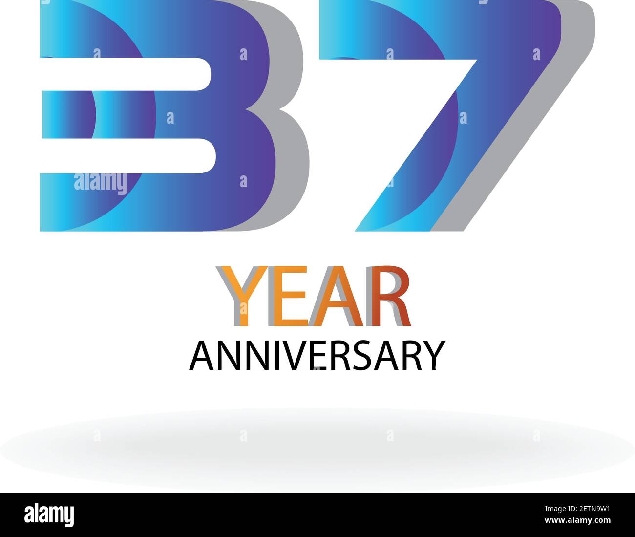 37 Year Anniversary Vector Template Design Illustration Blue Elegant ...