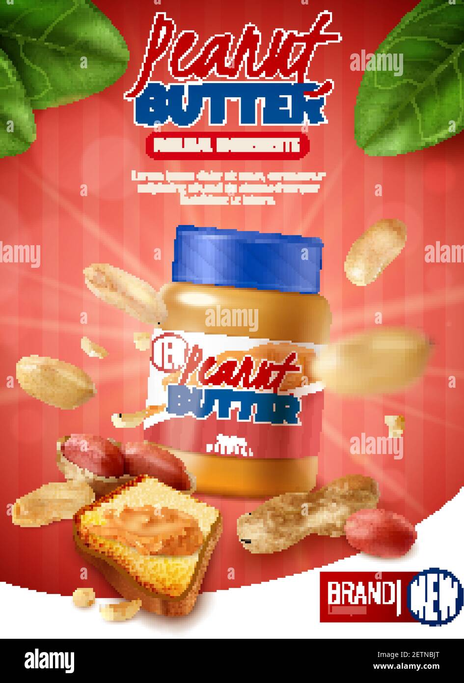Realistic peanut butter vertical poster ads with branded jar and ...