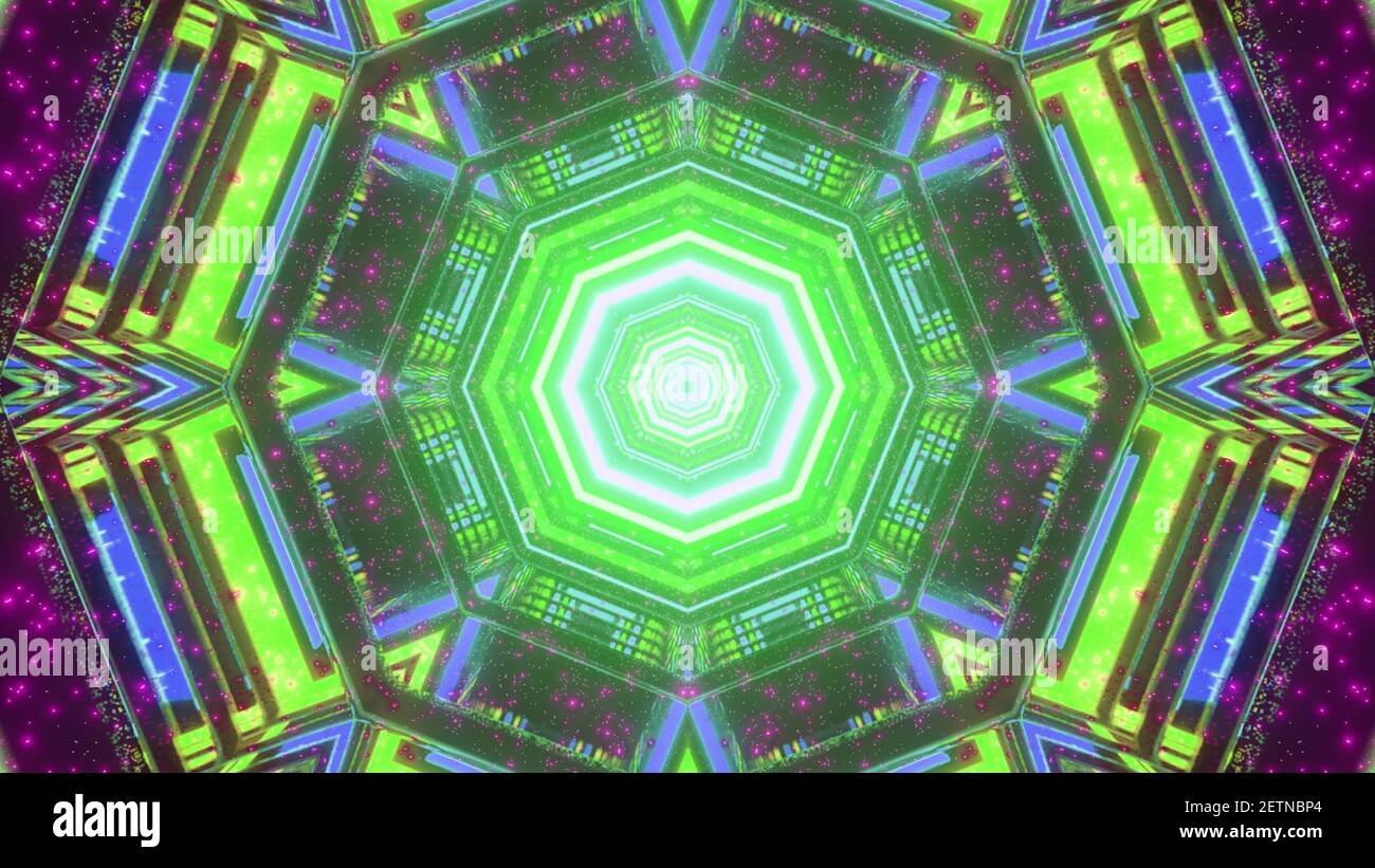 3D illustration of creative geometric shapes forming bright neon ...