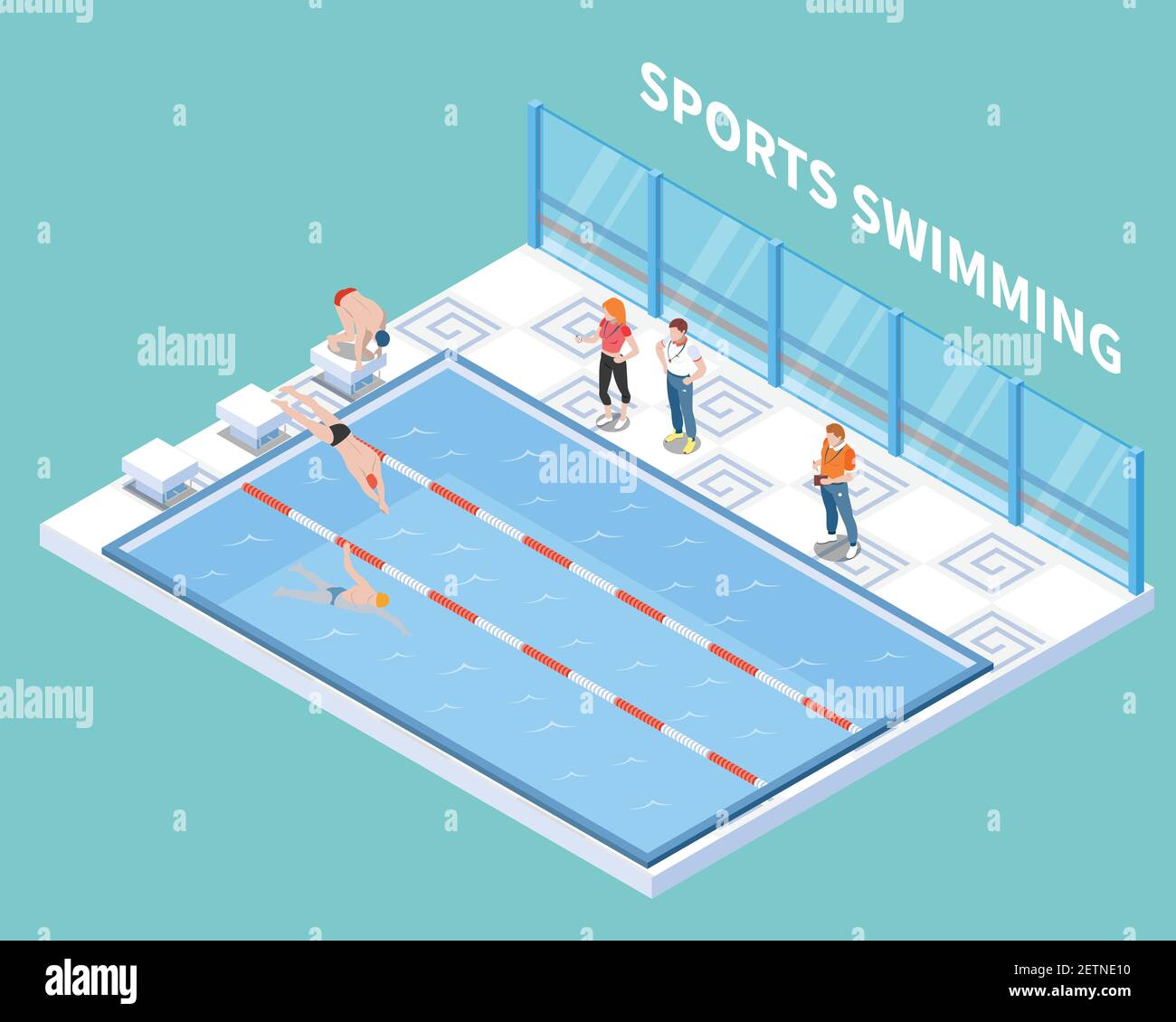 Athletes and trainers during sports swimming workout in public pool ...