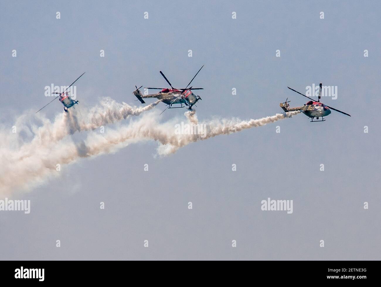 Indian Air Force Sarang helicopter air display team flying HAL Dhruv ...