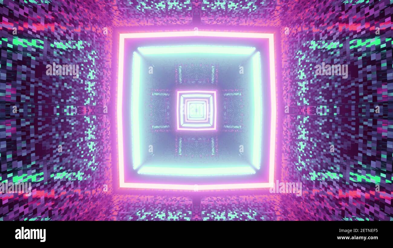 Virtual world passage with geometric lines and neon lights 3d ...