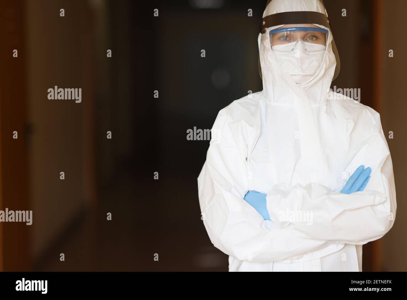 Portrait of doctor in protective antiplague suit and respirator Stock ...