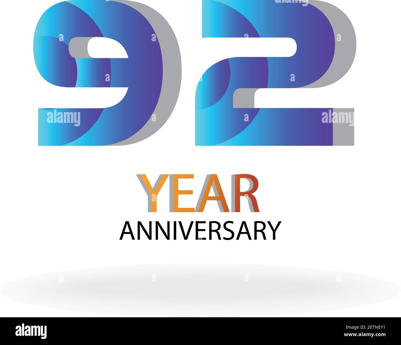 92 Year Anniversary Vector Template Design Illustration Blue Elegant ...
