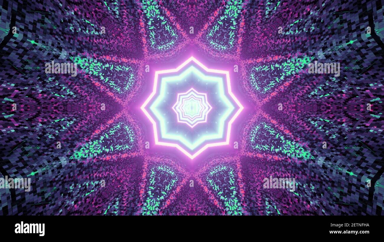 Abstract textured pattern with neon lights in 3D illustration Stock ...