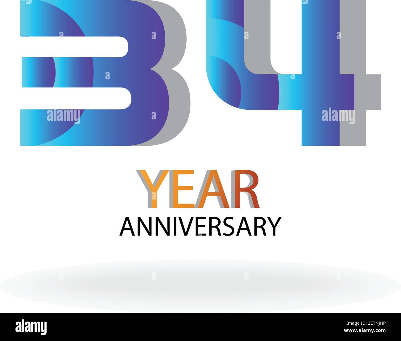 34 Year Anniversary Vector Template Design Illustration Blue Elegant ...
