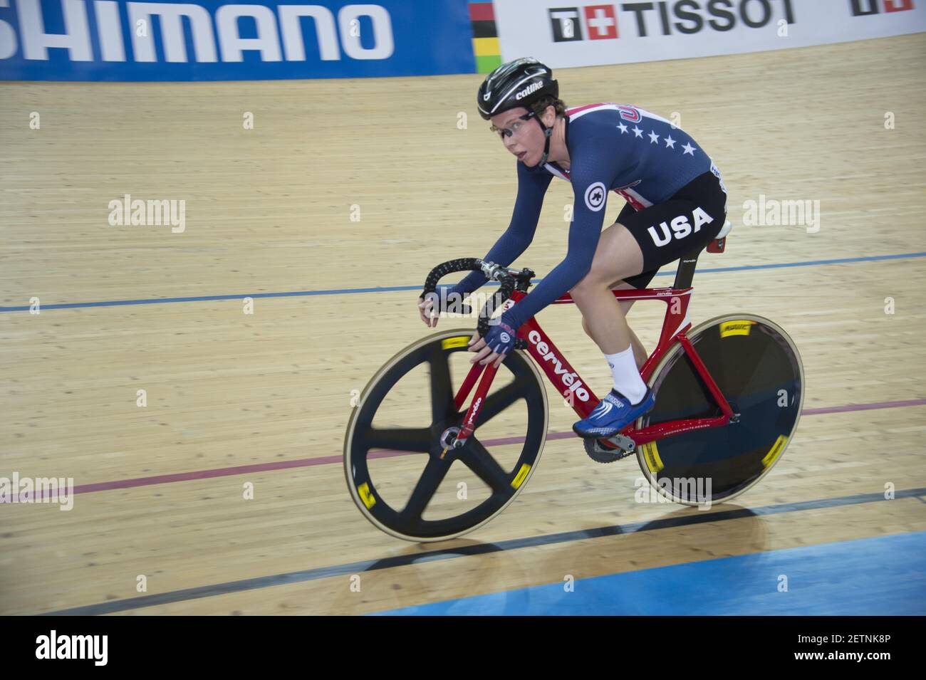 Kim Geist in the women's madison, Hong Kong Velodrome, April 15, 2017 ...