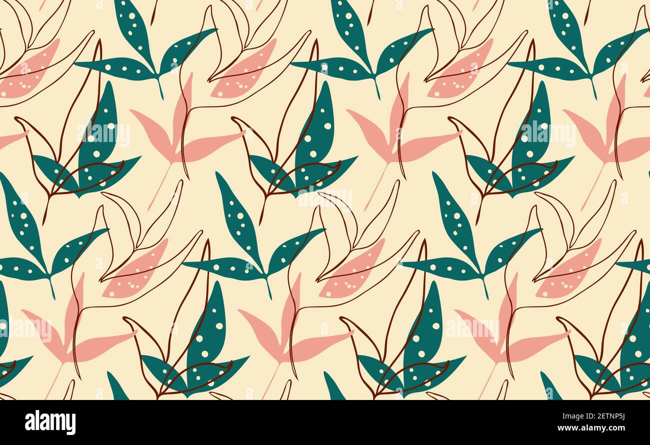 Botanical abstract seamless pattern, hand drawn foliage line art ...