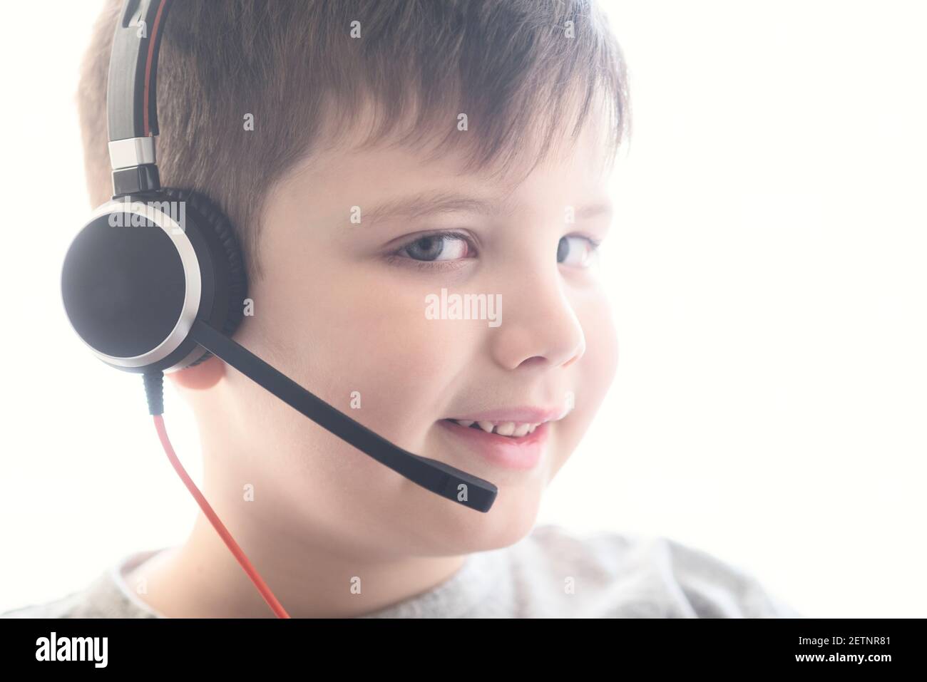 Boy in Headset Stock Photo - Alamy