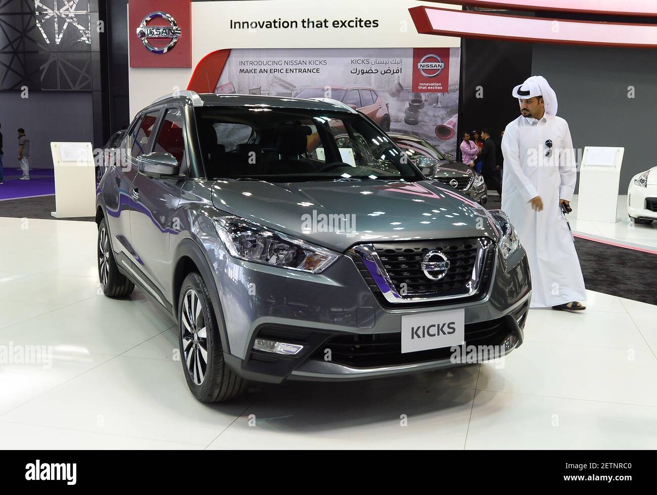 Visitor look at the Nissan KICKS during Qatar Motor Show 2017 at the ...