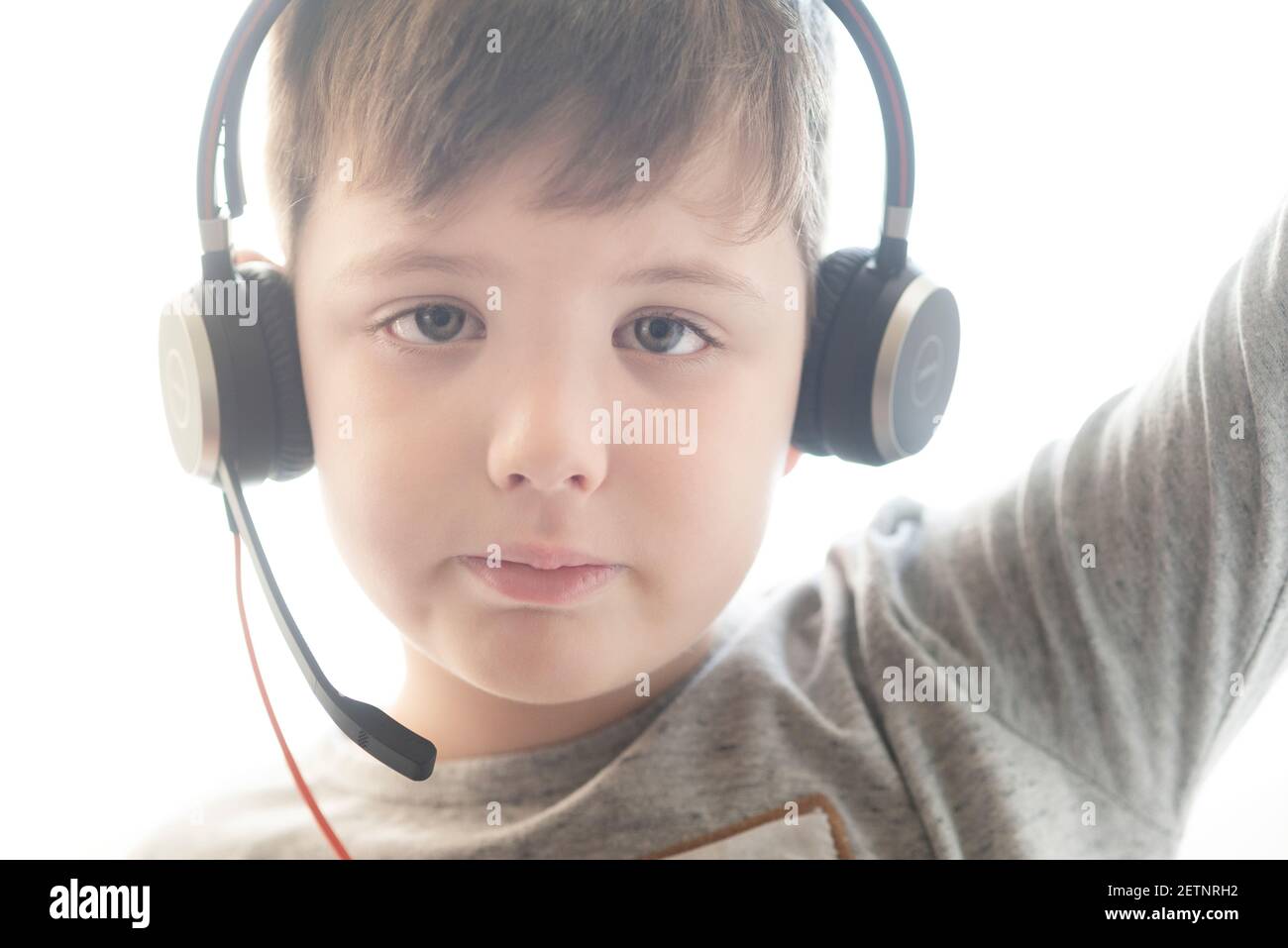 Boy in Headset Stock Photo - Alamy