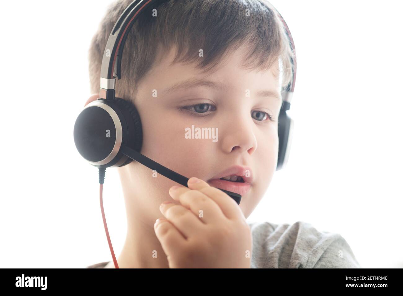 Boy in Headset Stock Photo - Alamy