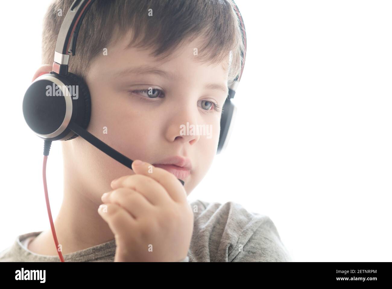 Boy in Headset Stock Photo - Alamy