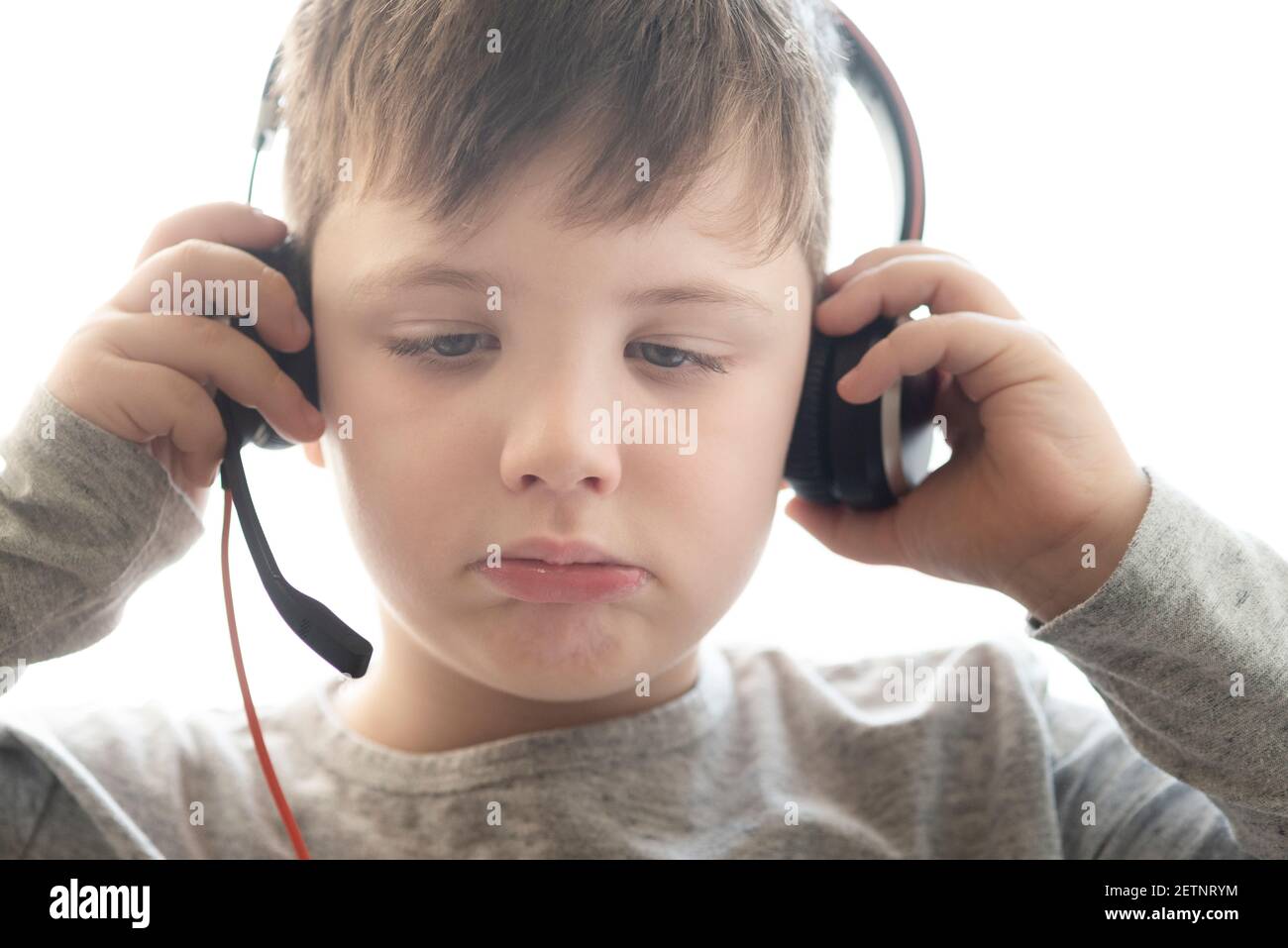 Boy in Headset Stock Photo - Alamy