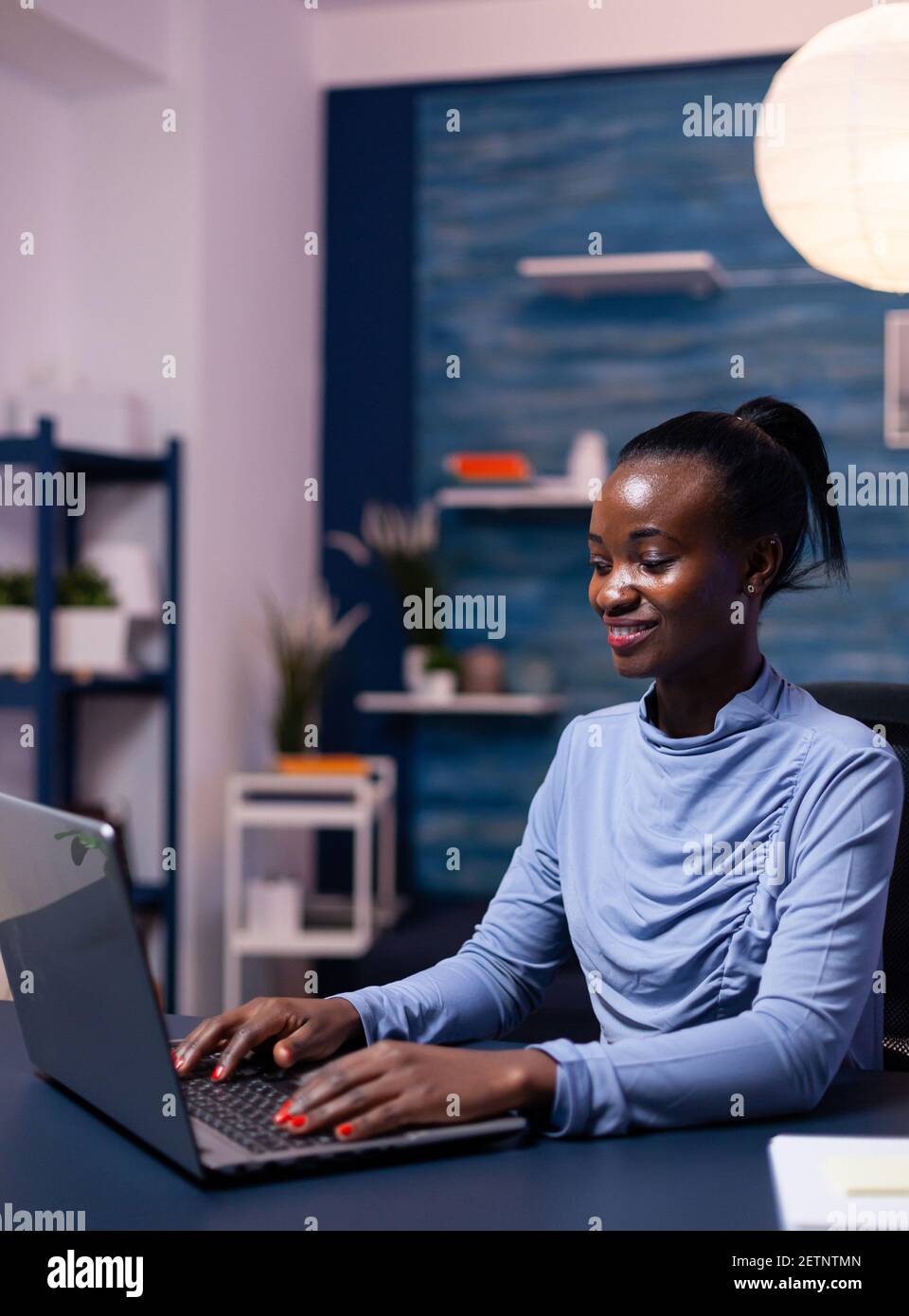 Business woman trying finish work hi-res stock photography and images ...