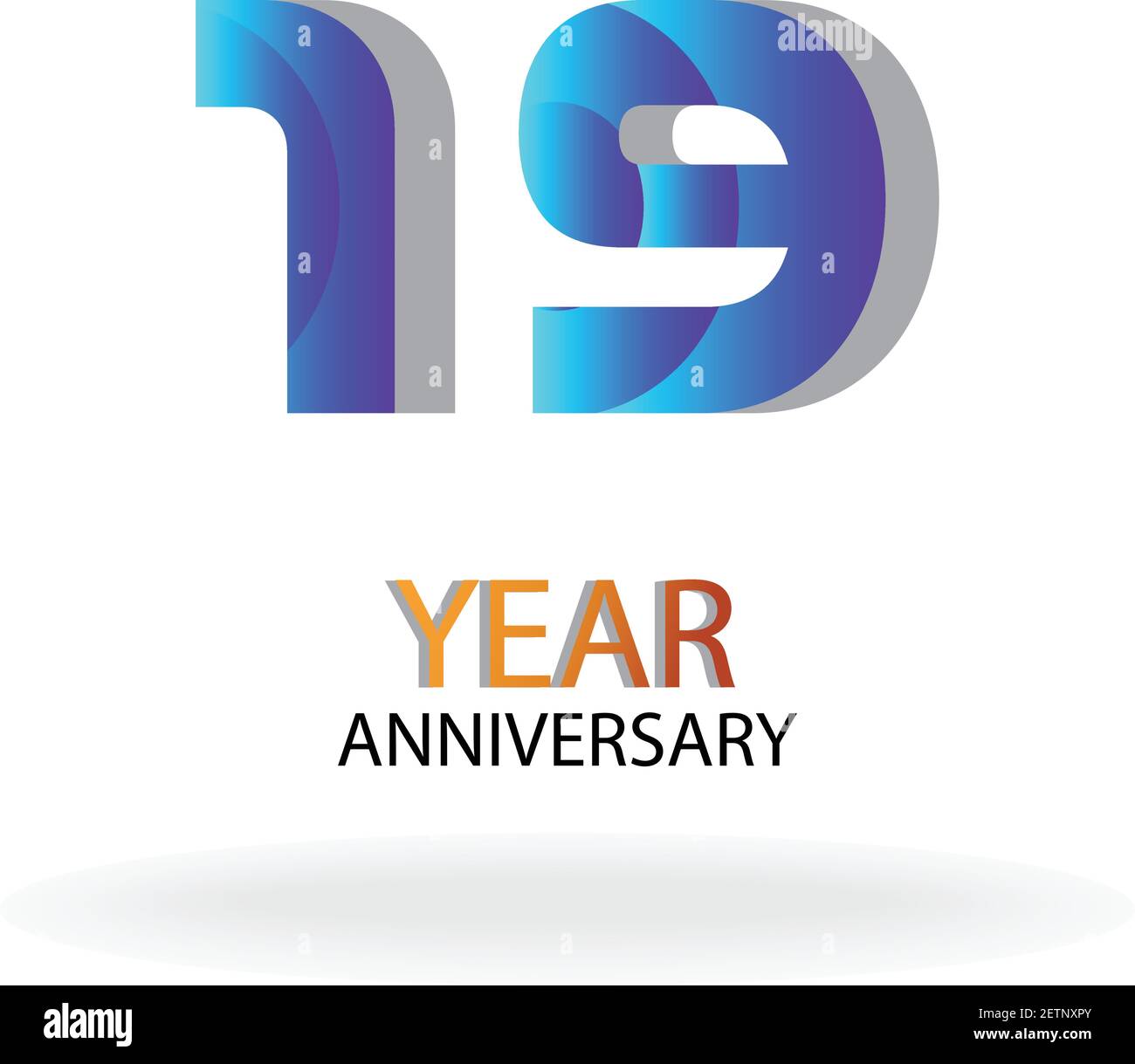 19 Year Anniversary Vector Template Design Illustration Blue Elegant ...