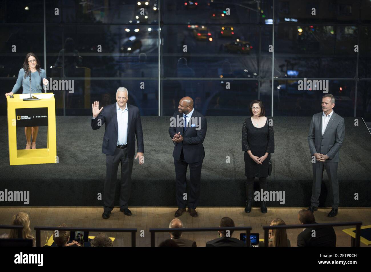 NEW YORK - APRIL 19: (L-R) Mike Massimino, Leland Melvin, Nicole Stott ...