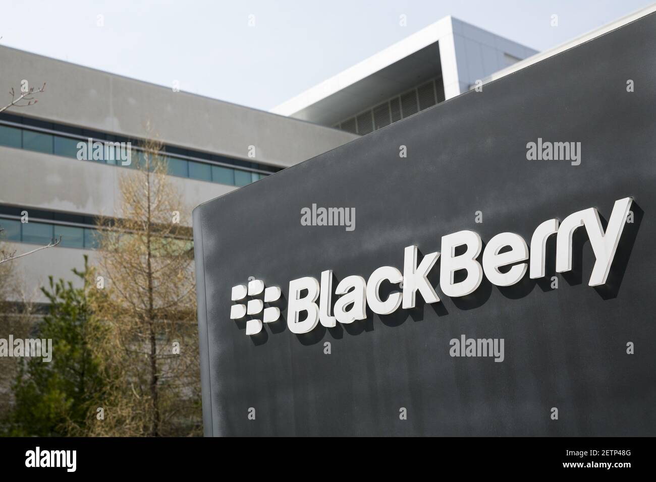 A logo sign outside of the headquarters of BlackBerry Limited, in ...