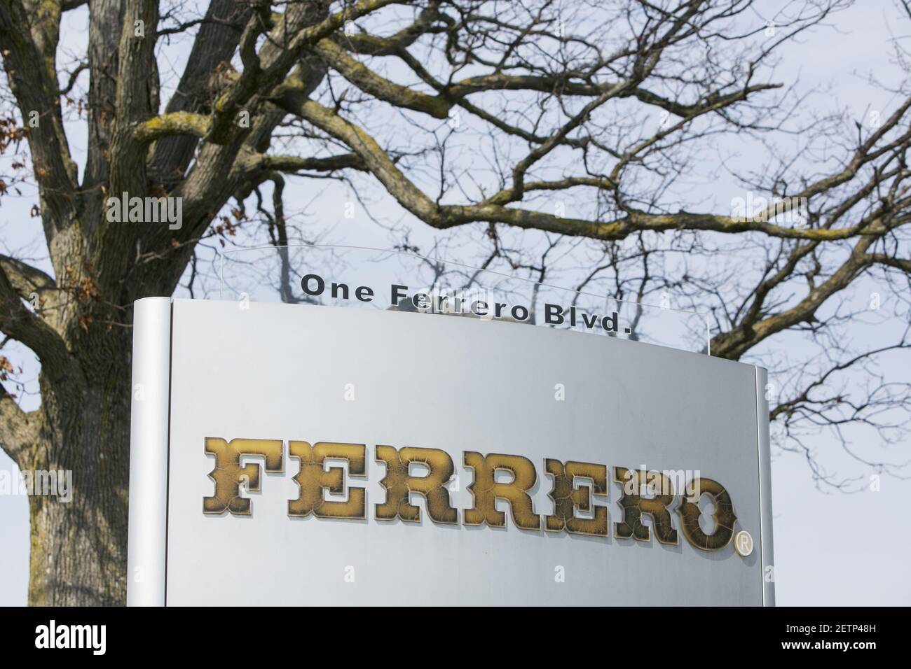 A logo sign outside of a facility occupied by Ferrero in Brantford ...