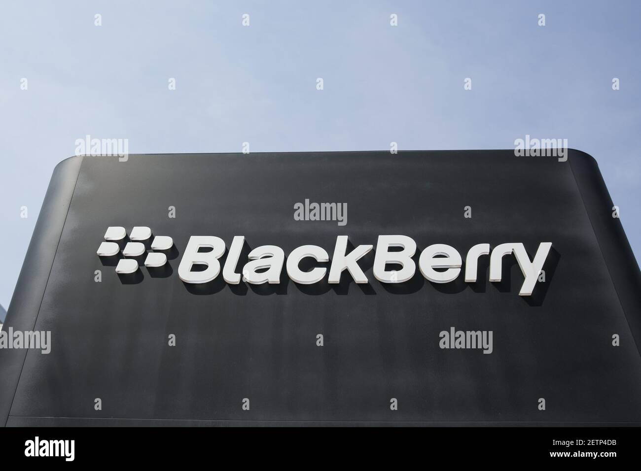 A logo sign outside of the headquarters of BlackBerry Limited, in ...