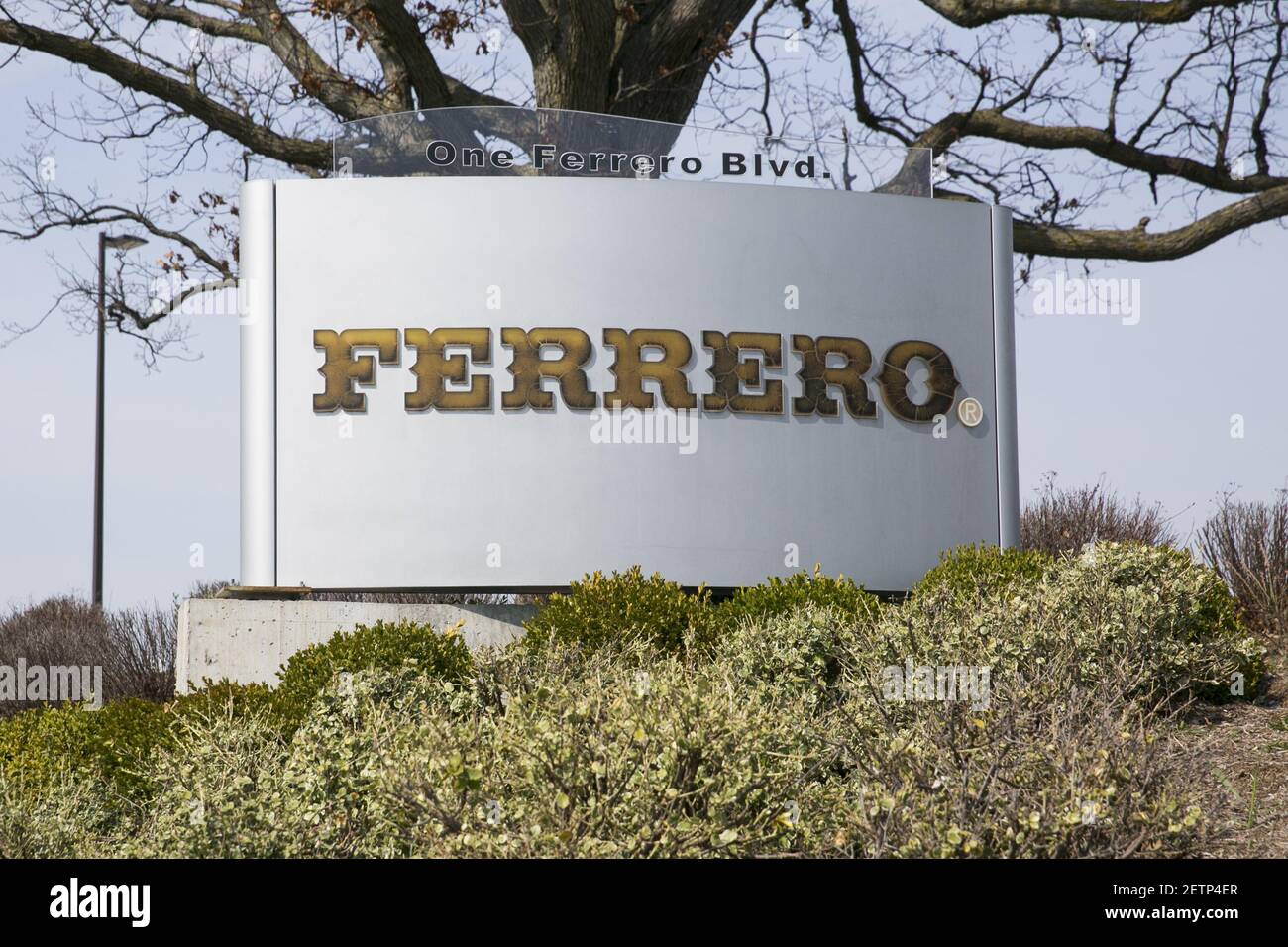 A logo sign outside of a facility occupied by Ferrero in Brantford ...