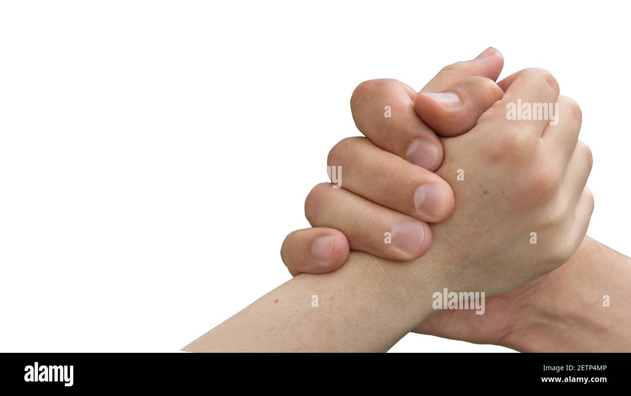 strong handshake of the Caucasian people. isolate on a white background ...