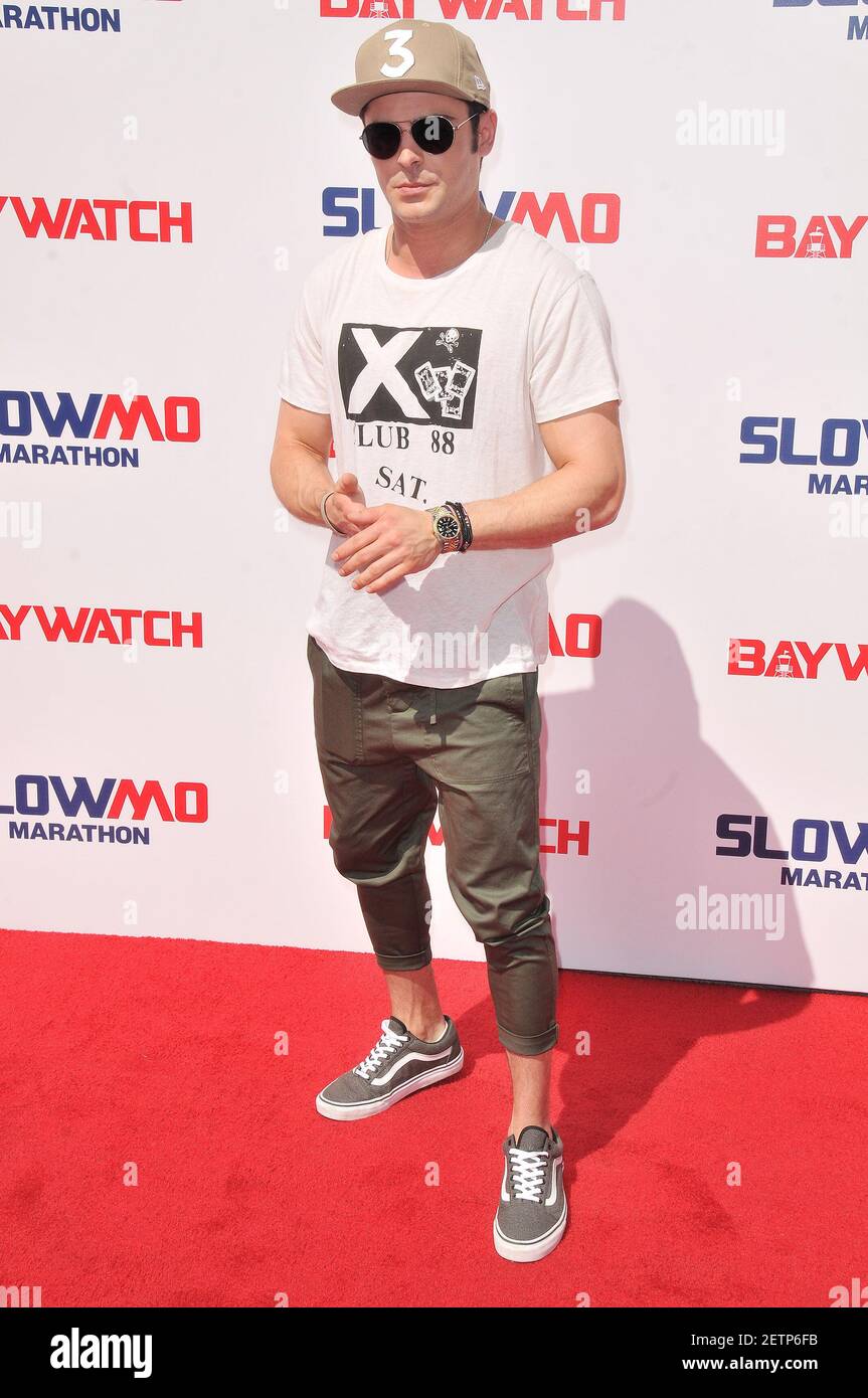 Zac Efron arrives at the "Baywatch" Slow Motion Marathon held at ...