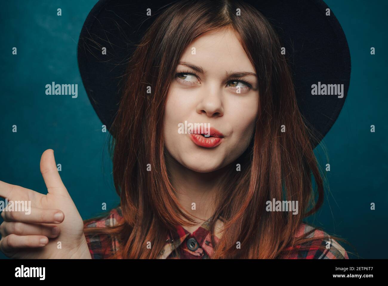 pretty woman studio shirt emotions isolated background model Stock ...