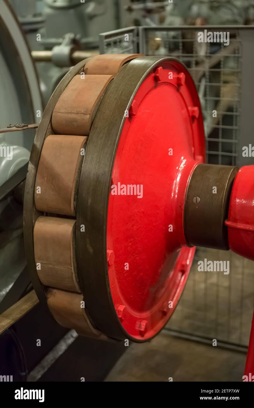 Detail of a classic 1934 industrial hydroelectric generator turbine ...