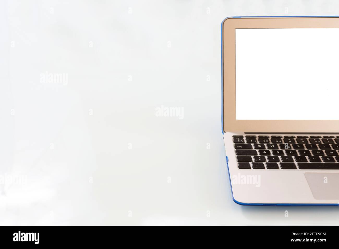 Laptop with white screen to insert designs or messages, on a white ...